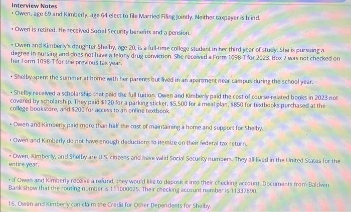 Solved - Owen, age 69 and Kimberly, age 64 elect to file | Chegg.com