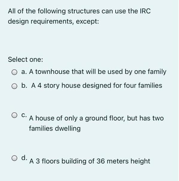 Solved All of the following structures can use the IRC | Chegg.com