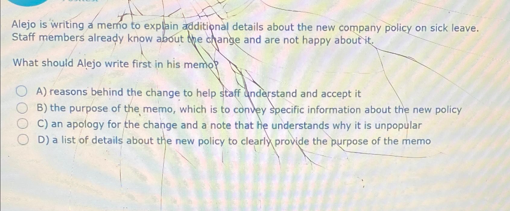 Solved Alejo is writing a memo to explain additional details | Chegg.com