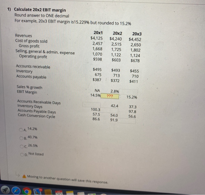 Solved 1) Calculate 20x2 EBIT margin Round answer to ONE | Chegg.com