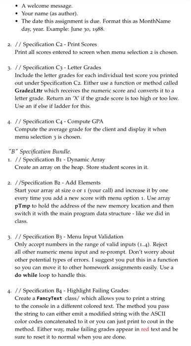 Solved PLEASE READ THE SPECIFICATIONS. ALL SPECIFICATIONS | Chegg.com