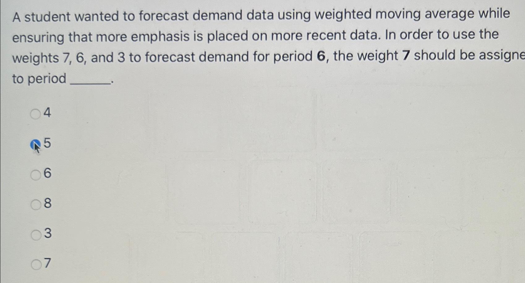 Solved A student wanted to forecast demand data using | Chegg.com