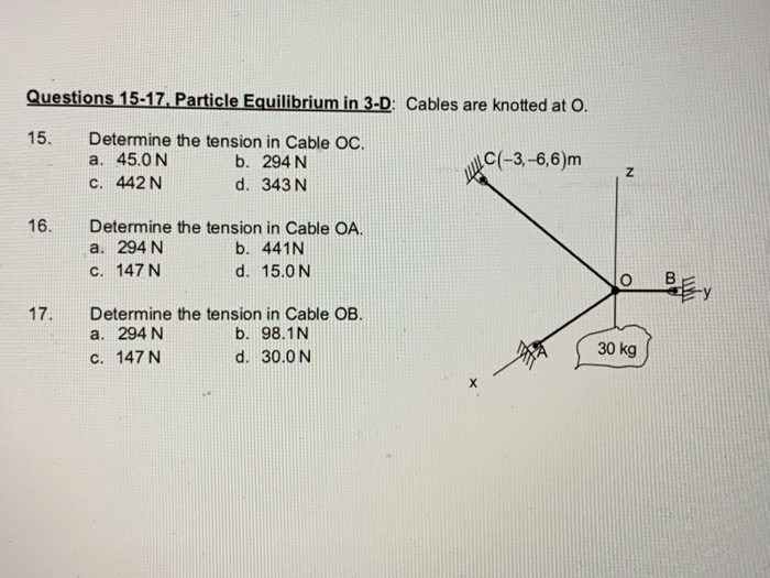 Solved Questions 15-17 Particle Equilibrium in 3-D: Cables | Chegg.com