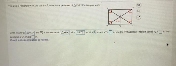 Solved The area of rectangle WXYZ is 115.5 in? What is the | Chegg.com