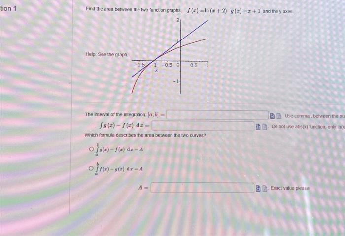 Solved Find the area between the two function graphs, | Chegg.com