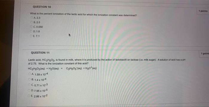 What is the percent ionization of the lactic acid for | Chegg.com