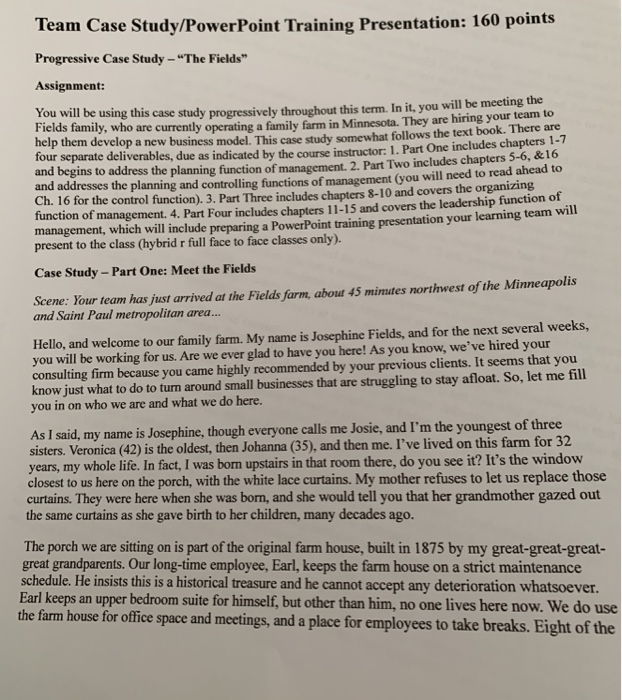 Solved Team Case Study/PowerPoint Training Presentation: 160 | Chegg.com