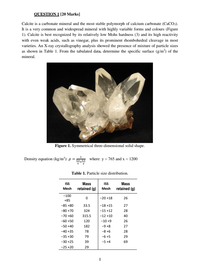 Solved QUESTION 1 [20 Marks] Calcite is a carbonate mineral | Chegg.com