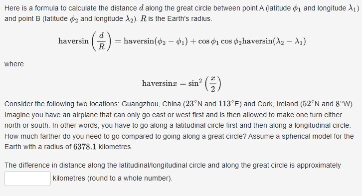 Solved Here is a formula to calculate the distance d ﻿along | Chegg.com