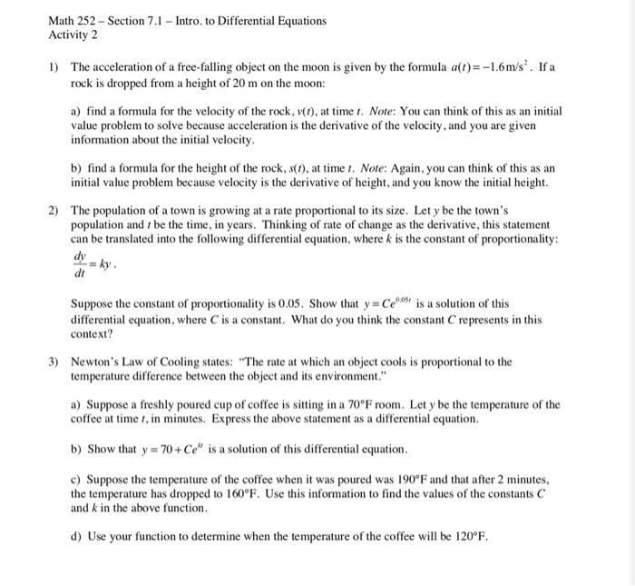 Solved Math 252 - Section 7.1 - Intro. to Differential | Chegg.com