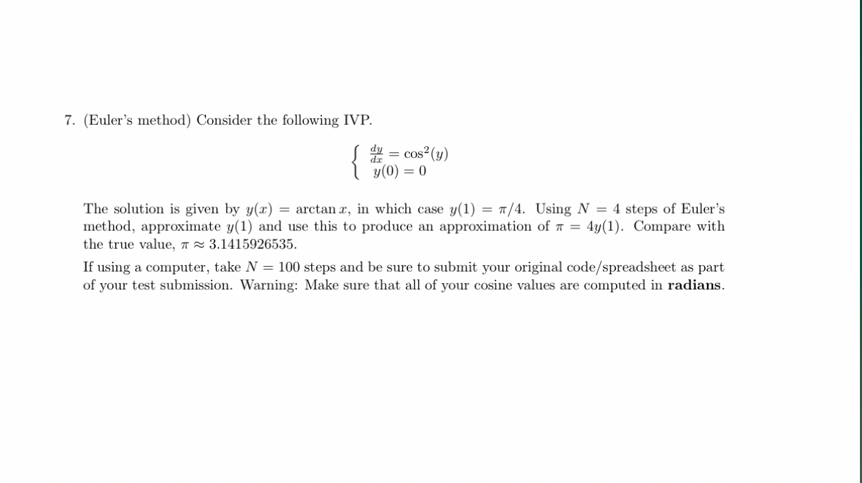 Solved (Euler's method) ﻿Consider the following | Chegg.com