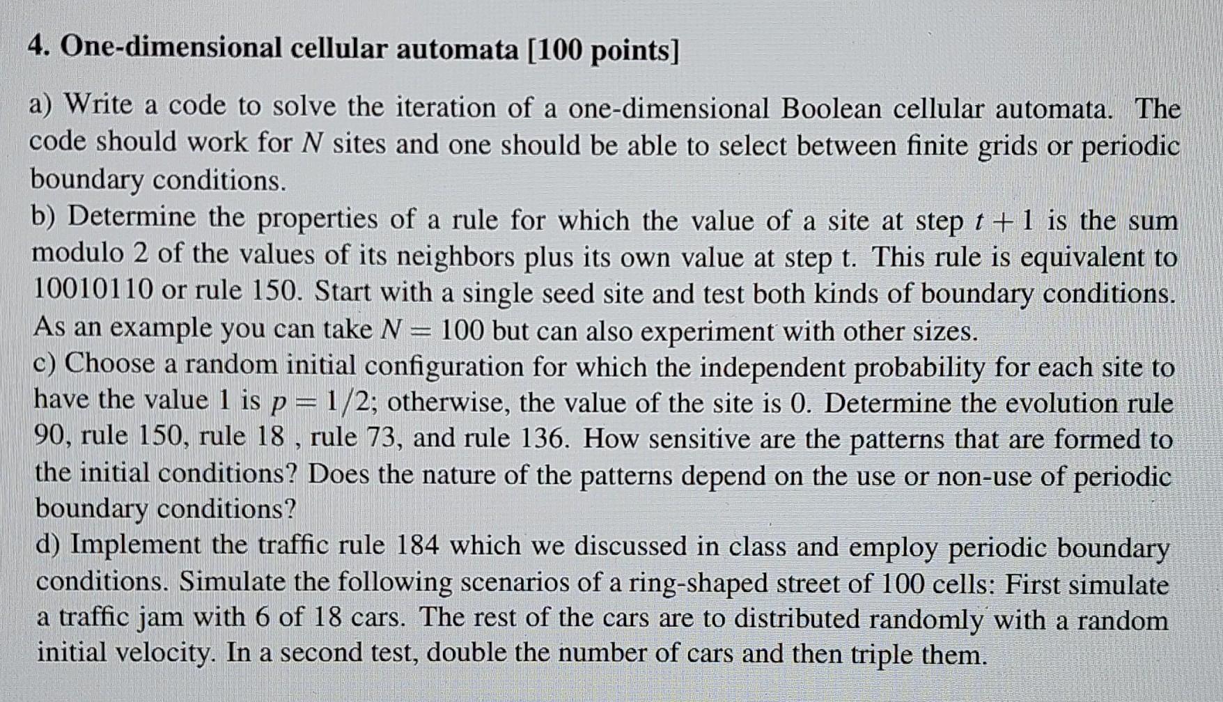 4. One-dimensional cellular automata [100 points] a) | Chegg.com