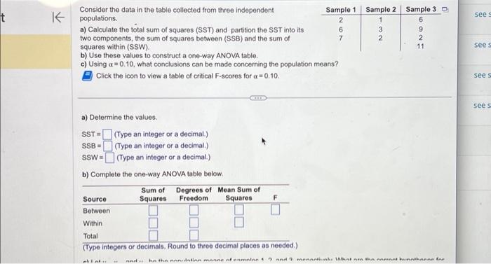 Solved Consider the data in the table collected from three | Chegg.com