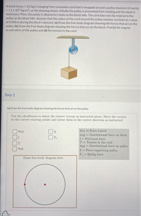 Solved A block (mass =2.0 kg is hanging from a massless cord | Chegg.com