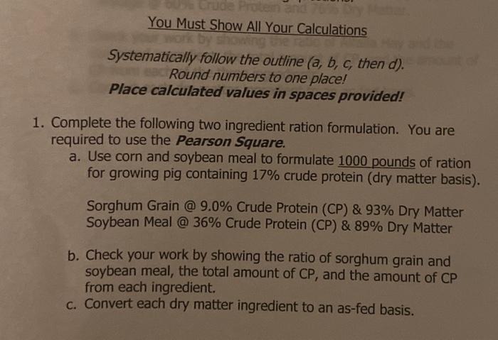 Solved You Must Show All Your Calculations Systematically | Chegg.com