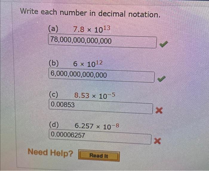Solved Write each number in decimal notation. | Chegg.com