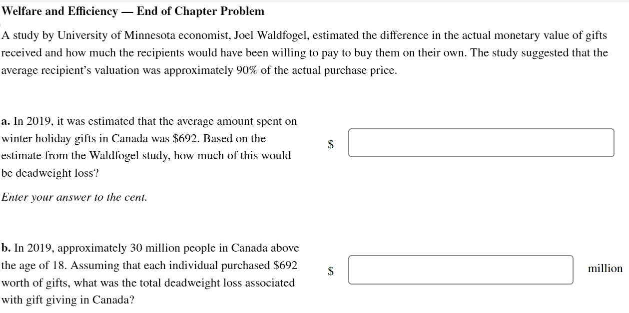 Solved Welfare and Efficiency — ﻿End of Chapter ProblemA | Chegg.com