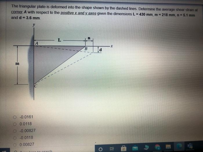 Solved The triangular plate is deformed into the shape shown | Chegg.com