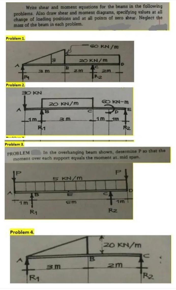 Solved Write shear and moment equations for the bears in the | Chegg.com