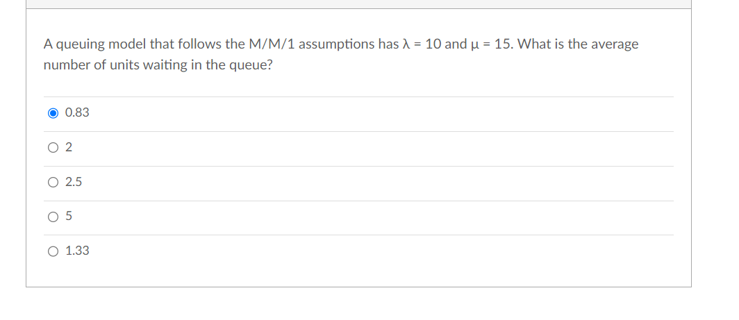 Solved A queuing model that follows the MM?1 ﻿assumptions | Chegg.com