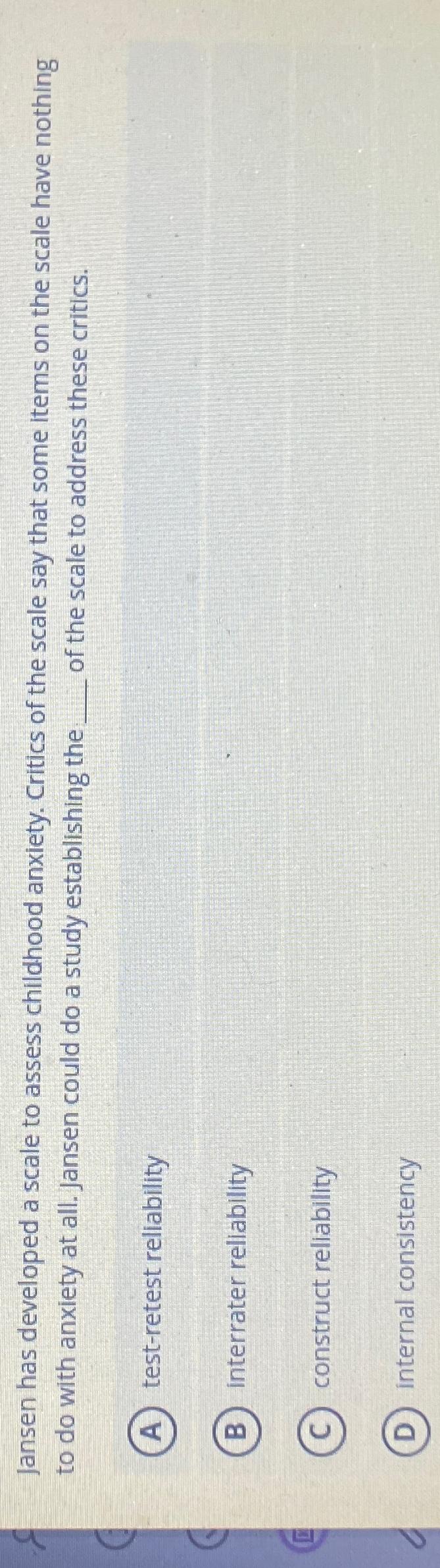 Solved Jansen has developed a scale to assess childhood | Chegg.com