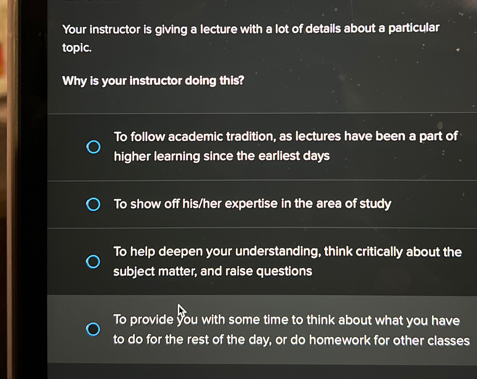 Solved Your instructor is giving a lecture with a lot of | Chegg.com
