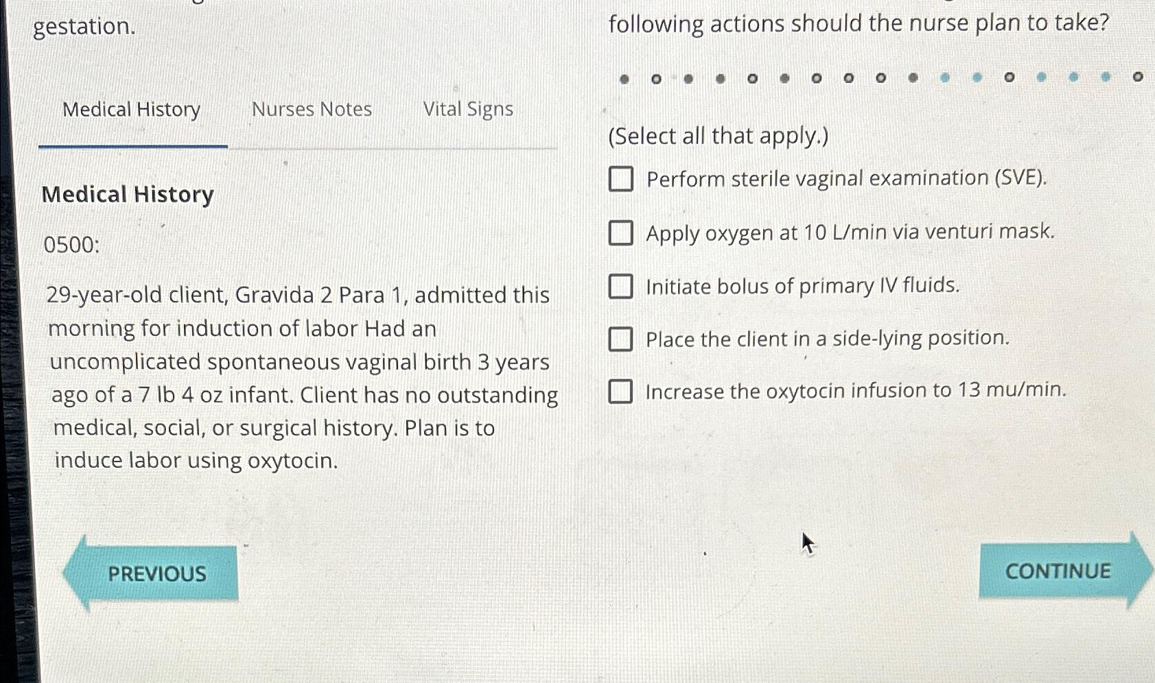 gestation.\table[[Medical History Nurses Notes Vital | Chegg.com