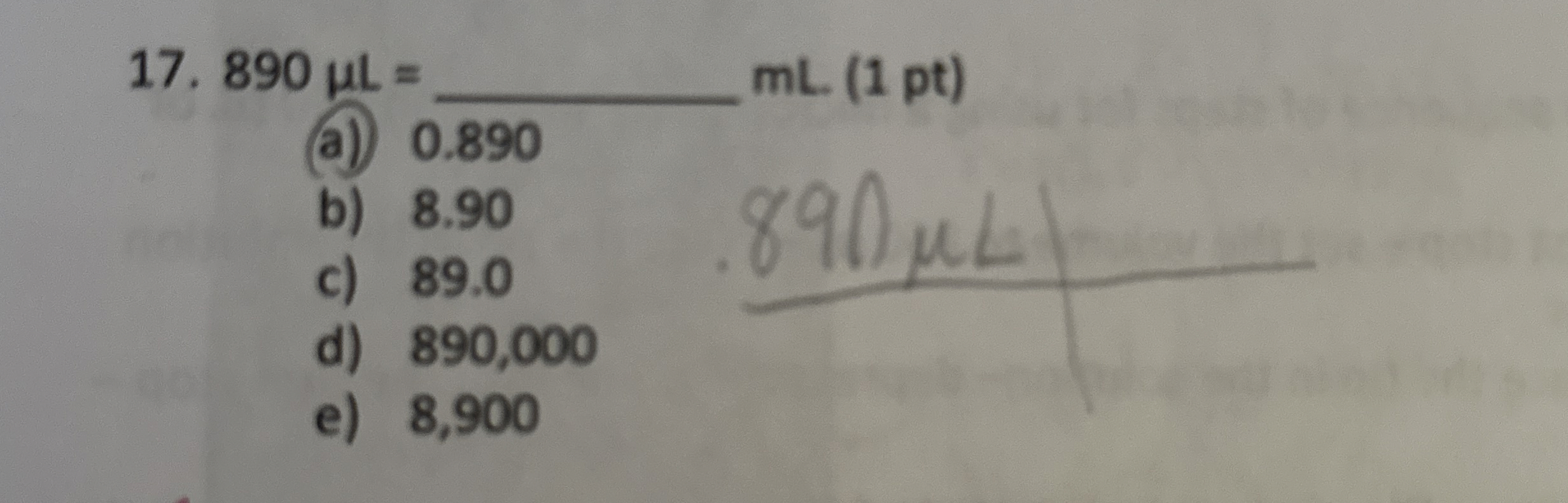 Solved 890μL=mL . (1 | Chegg.com
