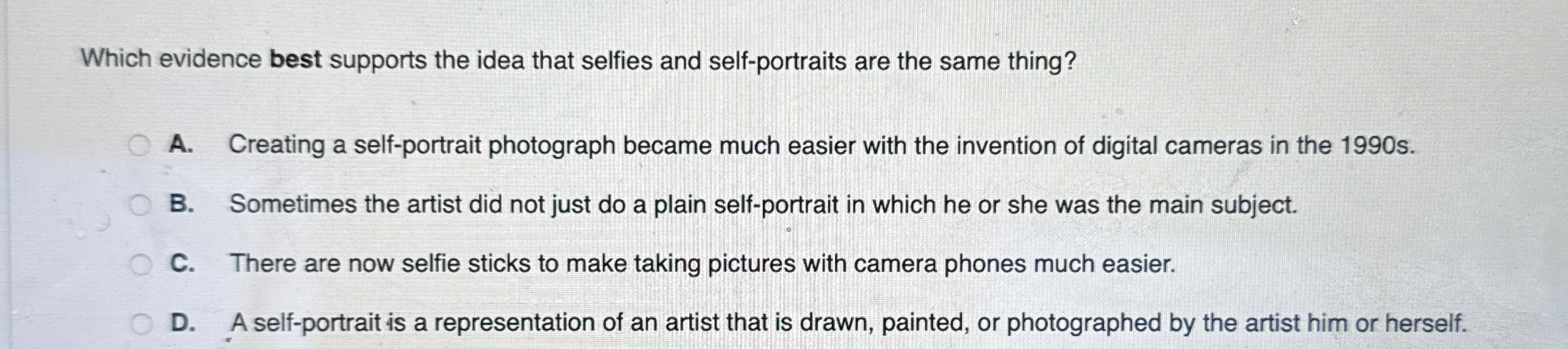 Solved Which evidence best supports the idea that selfies | Chegg.com