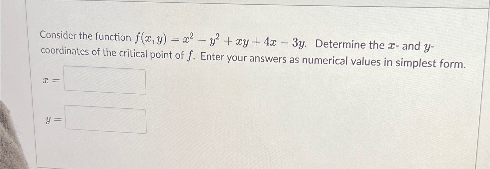 Solved Consider the function f(x,y)=x2-y2+xy+4x-3y. | Chegg.com