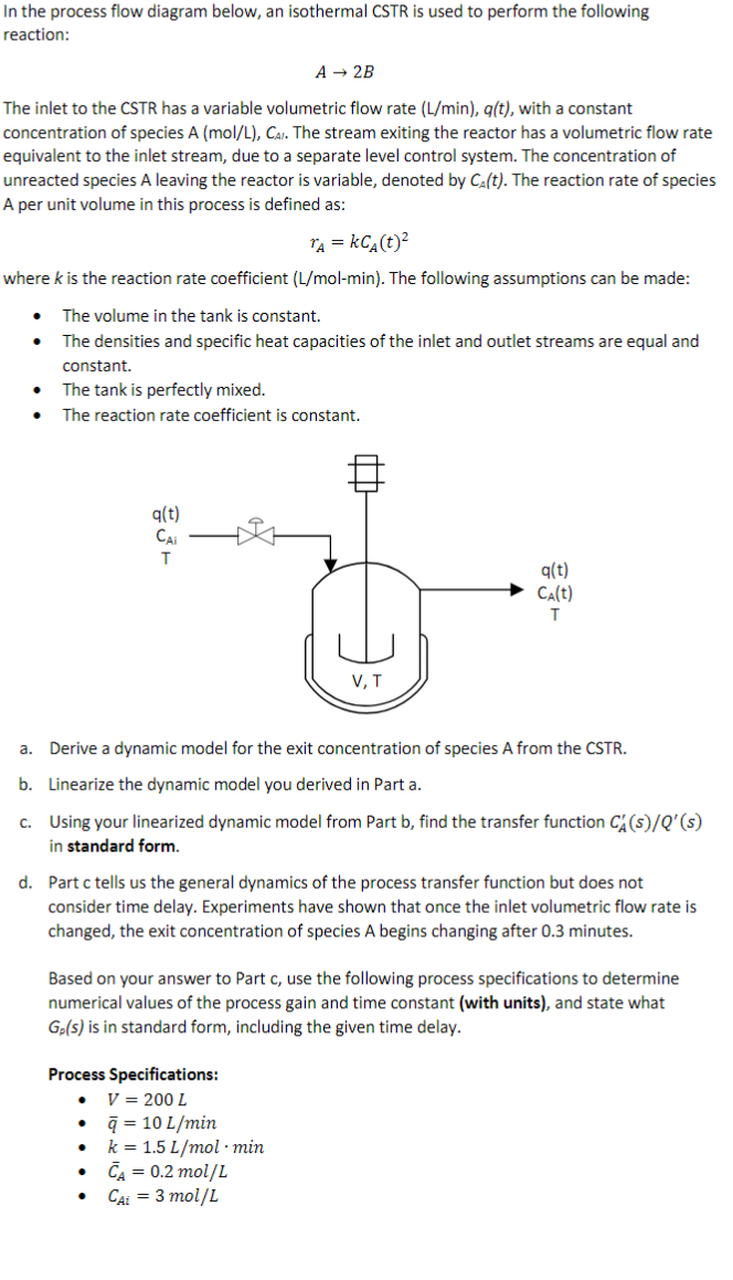 Solved A→2BThe inlet to the CSTR has a variable volumetric | Chegg.com