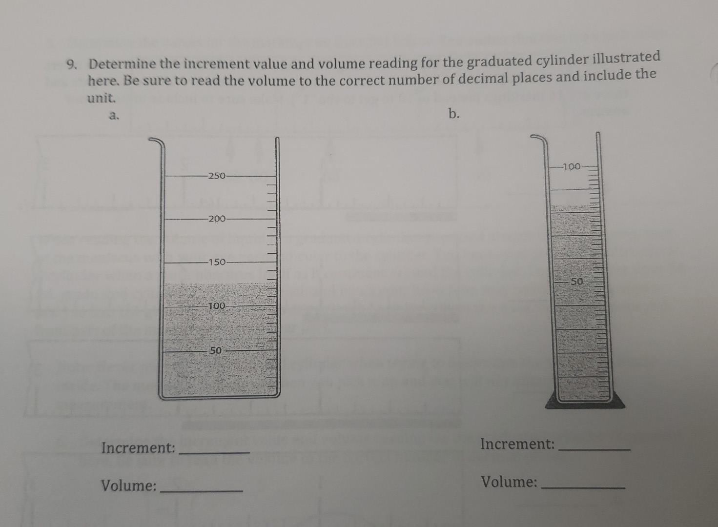 Solved 9. Determine the increment value and volume reading | Chegg.com