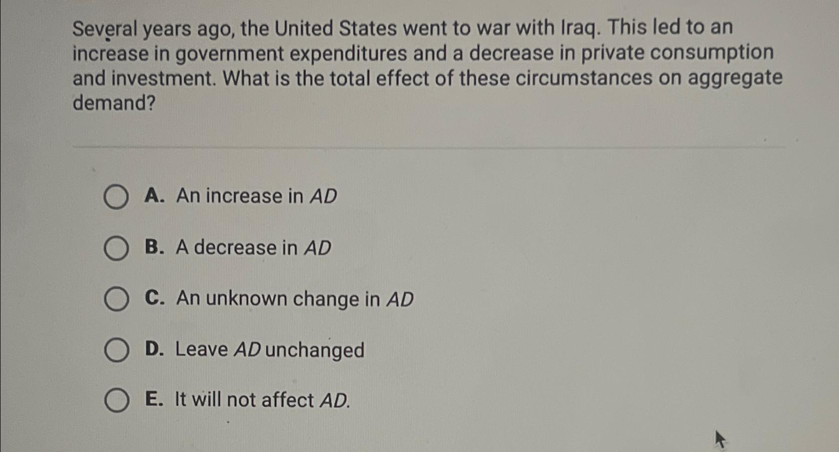 Solved Several years ago, the United States went to war with | Chegg.com