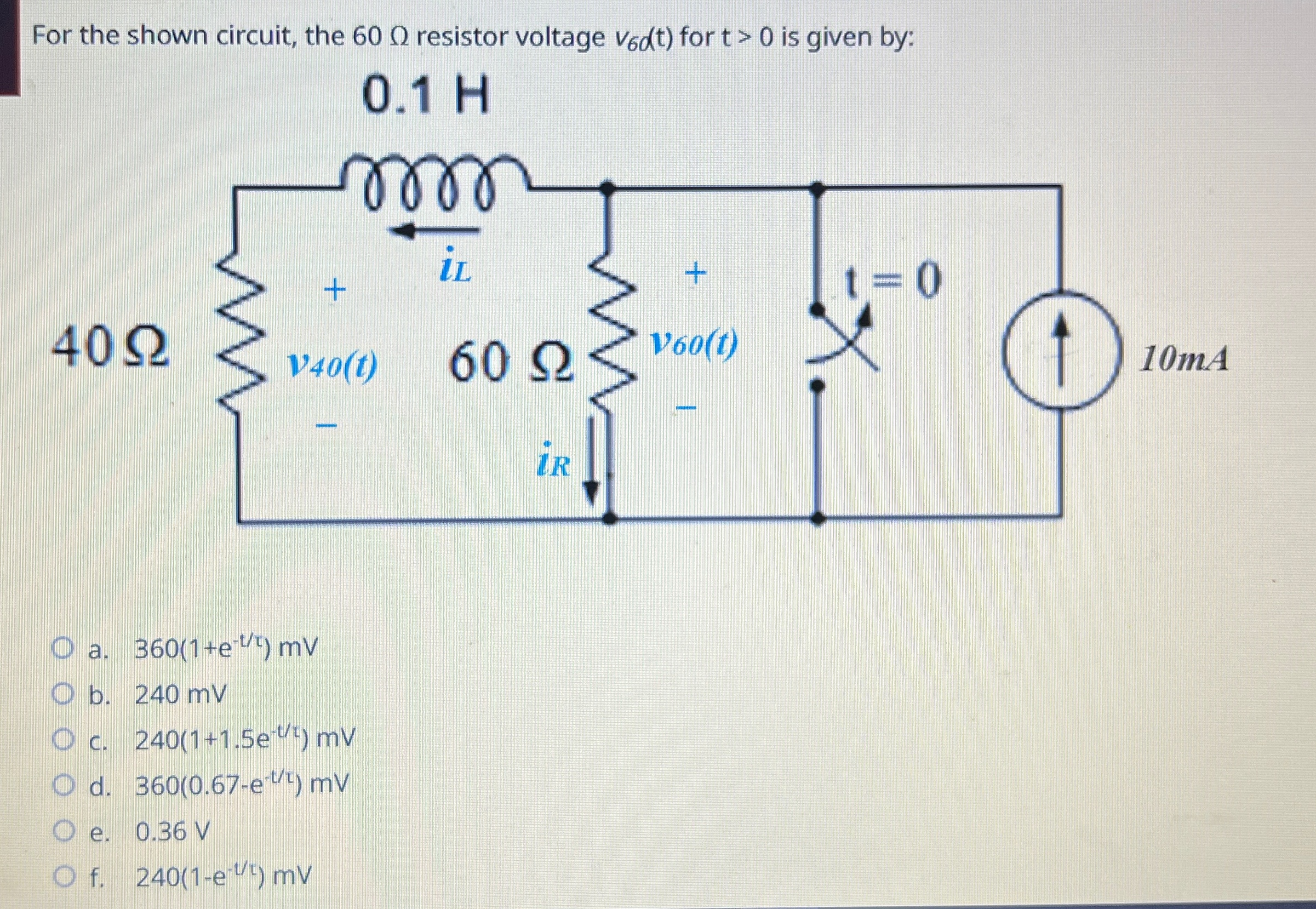 Solved For the shown circuit, the 60Ω ﻿resistor voltage | Chegg.com