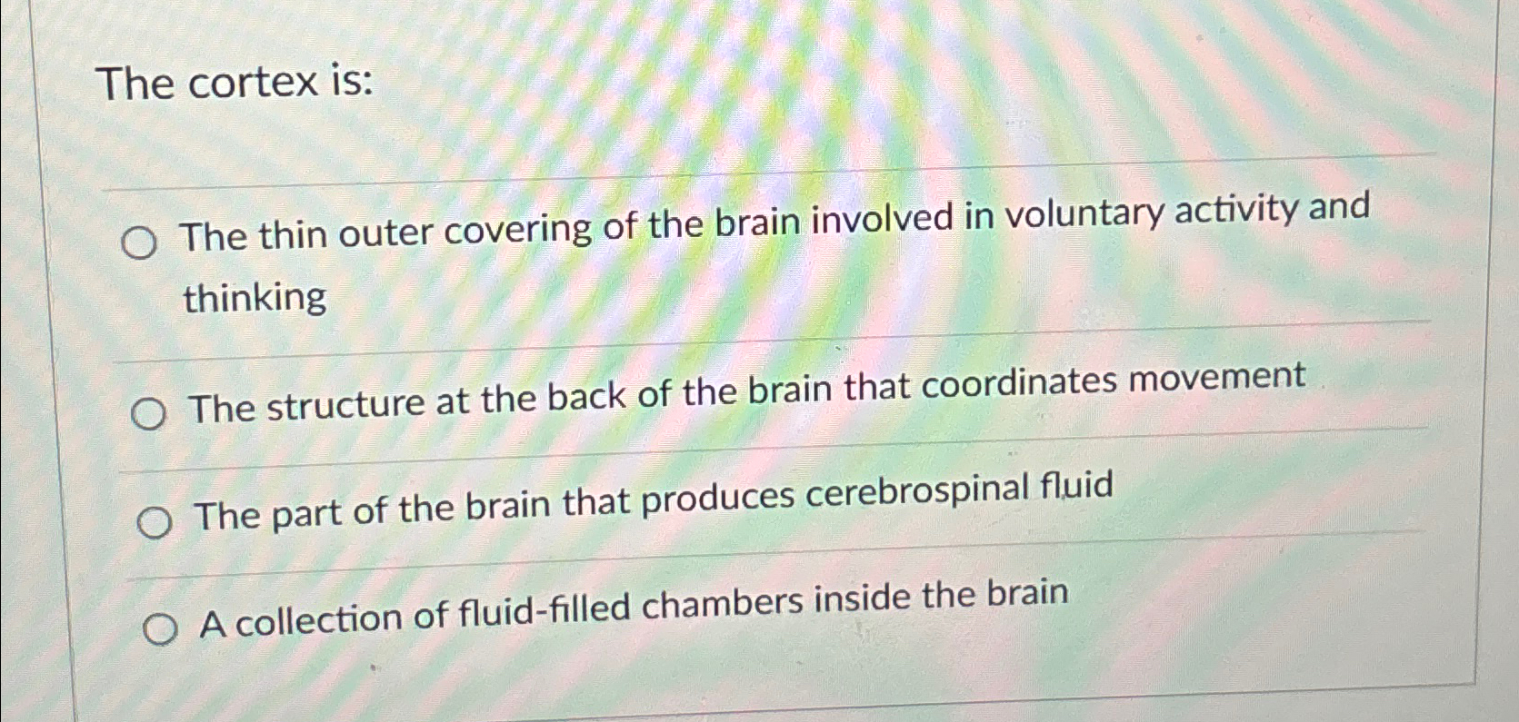 Solved The cortex is:q, ﻿The thin outer covering of the | Chegg.com