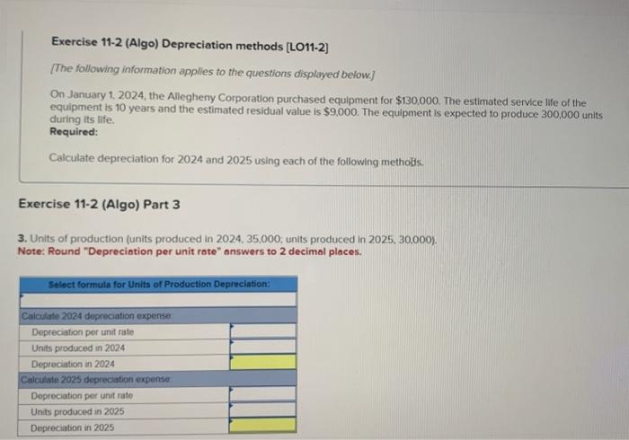 Solved Exercise 11-2 (Algo) Depreciation methods [LO11-2] | Chegg.com