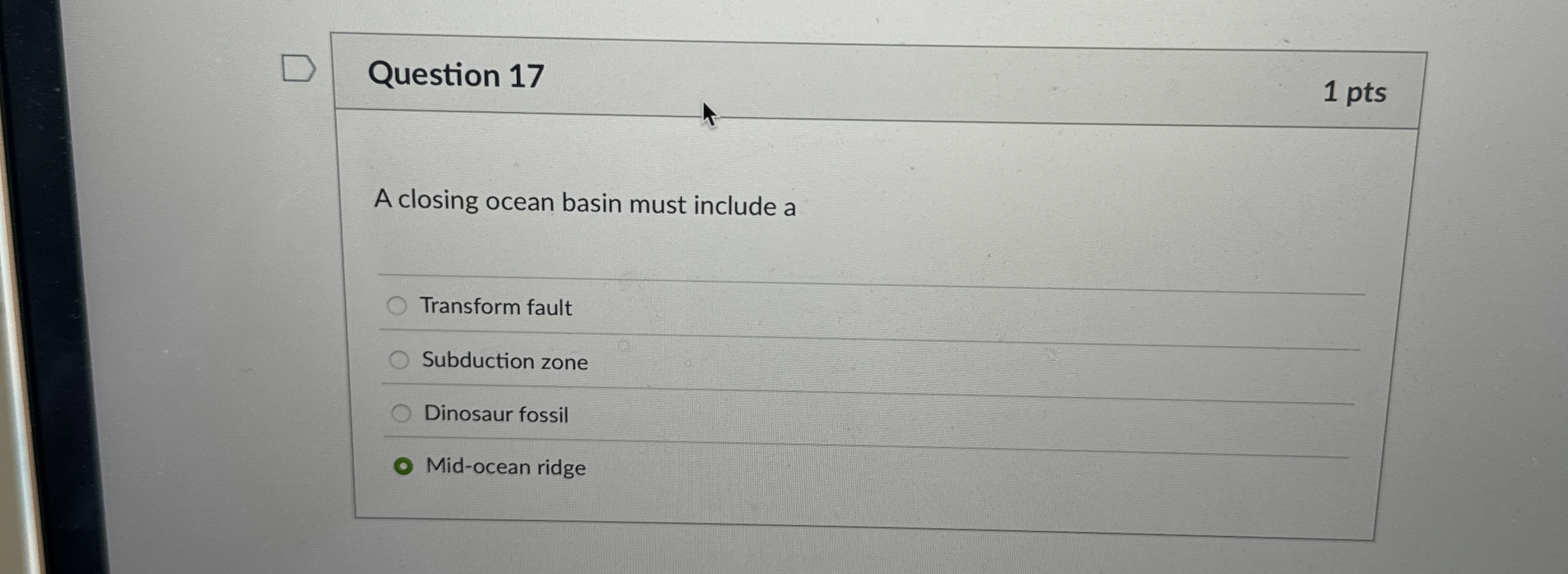 Solved Question 17A closing ocean basin must include | Chegg.com