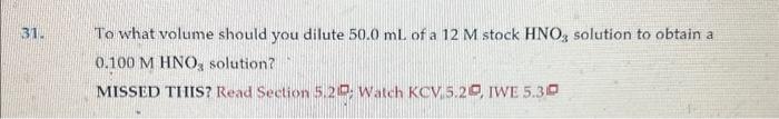 Solved To what volume should you dilute 50.0 mL of a 12M | Chegg.com