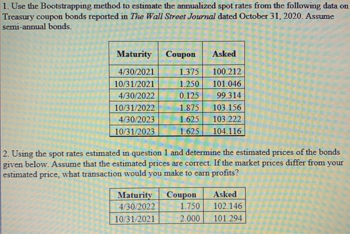 Solved 1. Use the Bootstrapping method to estimate the | Chegg.com