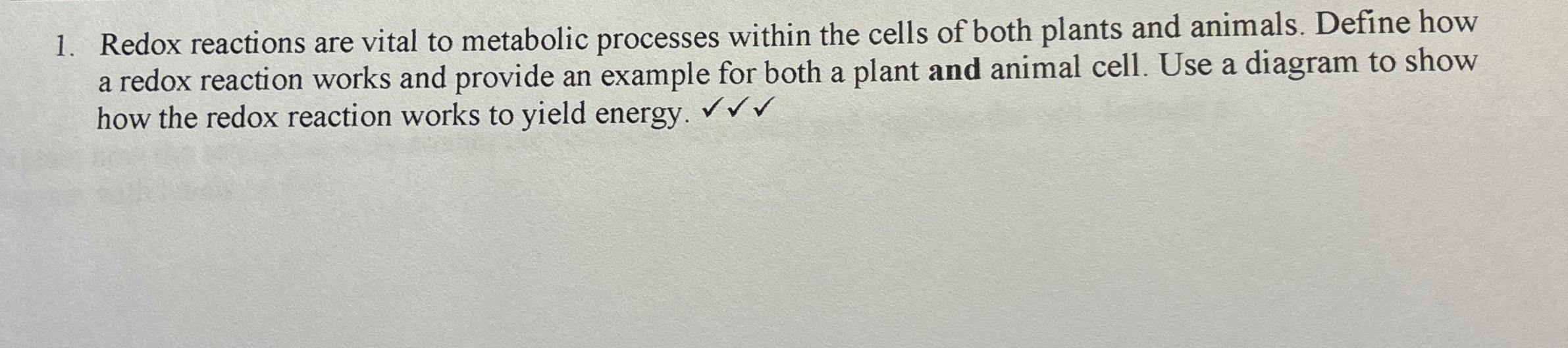 Solved Redox reactions are vital to metabolic processes | Chegg.com