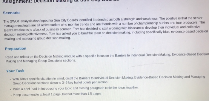 Solved Assignment: Scenario The SWOT analysis developed for | Chegg.com