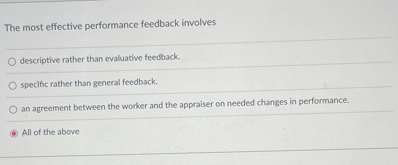 Solved The most effective performance feedback | Chegg.com