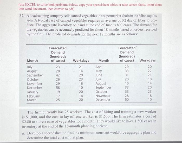 Solved use EXCEL To Solve Both Problems Below Copy Your Chegg