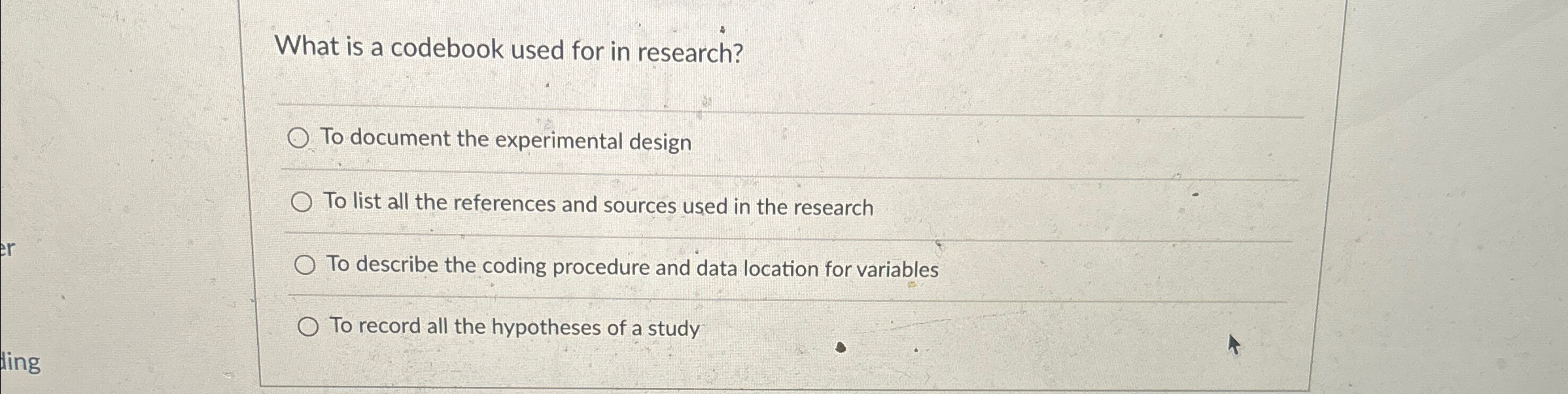 Solved What is a codebook used for in research?To document | Chegg.com