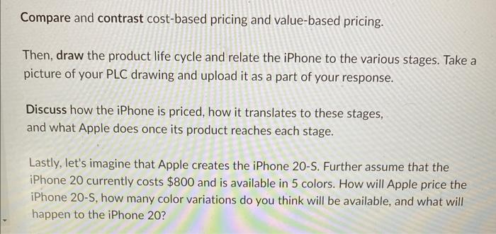 Solved Compare and contrast cost-based pricing and | Chegg.com
