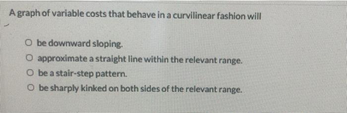 Solved A graph of variable costs that behave in a | Chegg.com