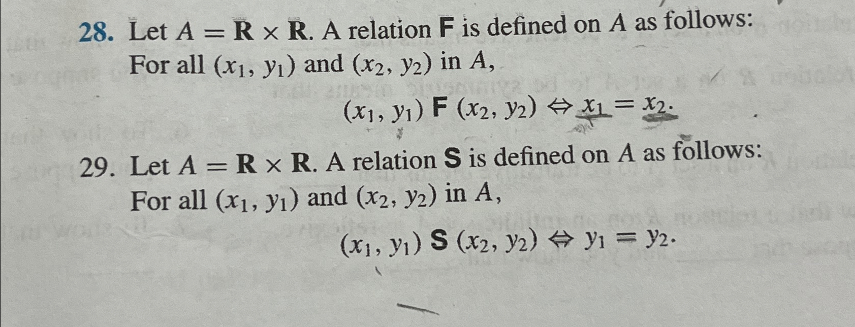 Solved Let A=R×R. ﻿A relation F ﻿is defined on A ﻿as | Chegg.com