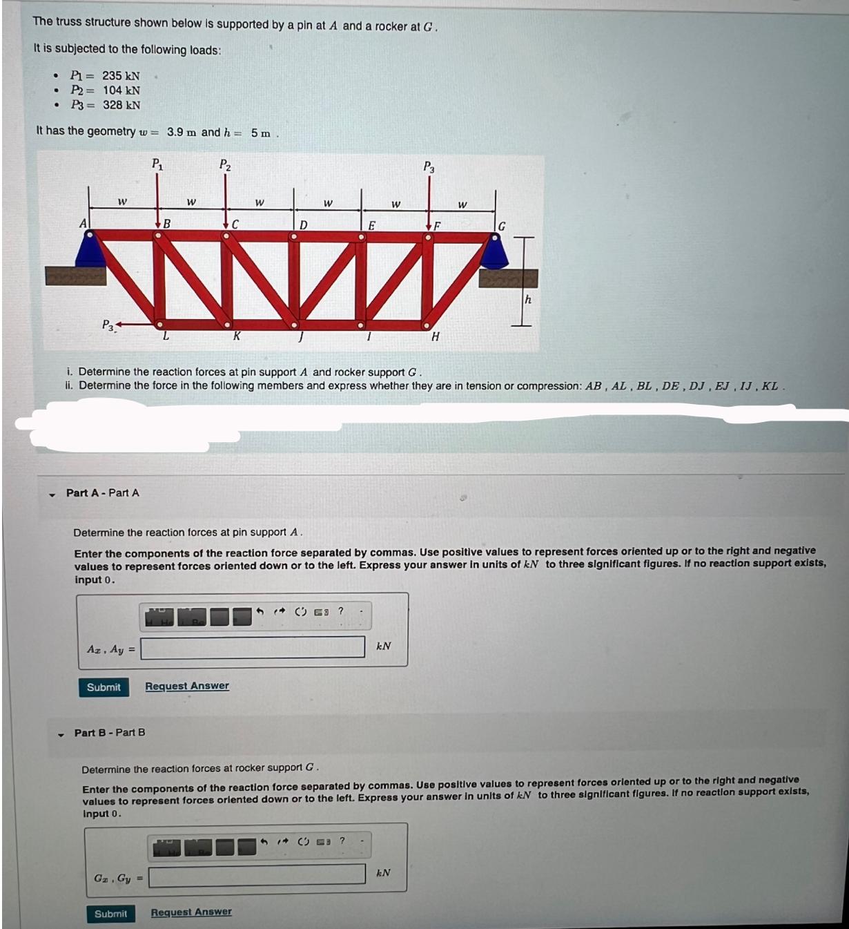 Solved The truss structure shown below is supported by a pin | Chegg.com