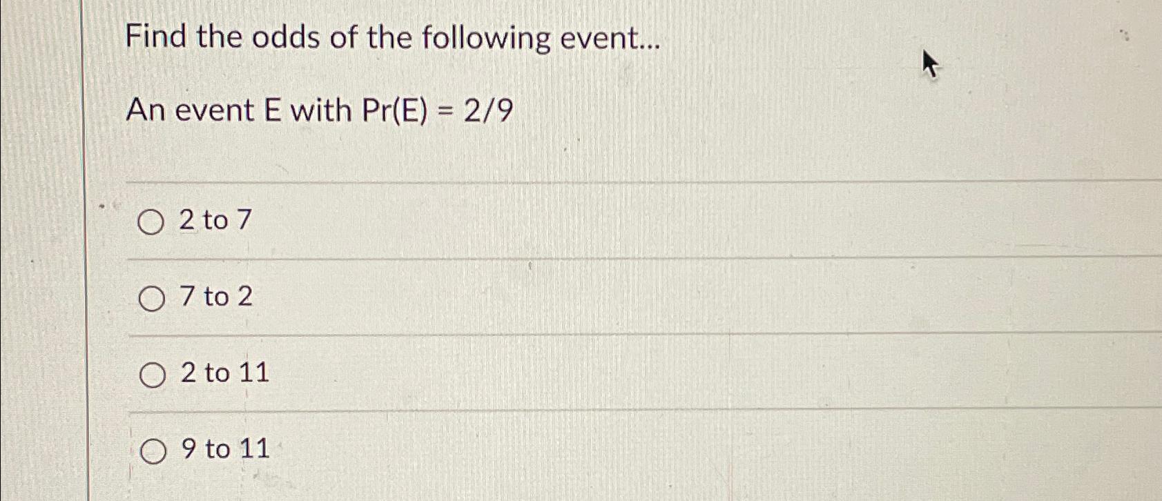 Solved Find the odds of the following event...An event E | Chegg.com