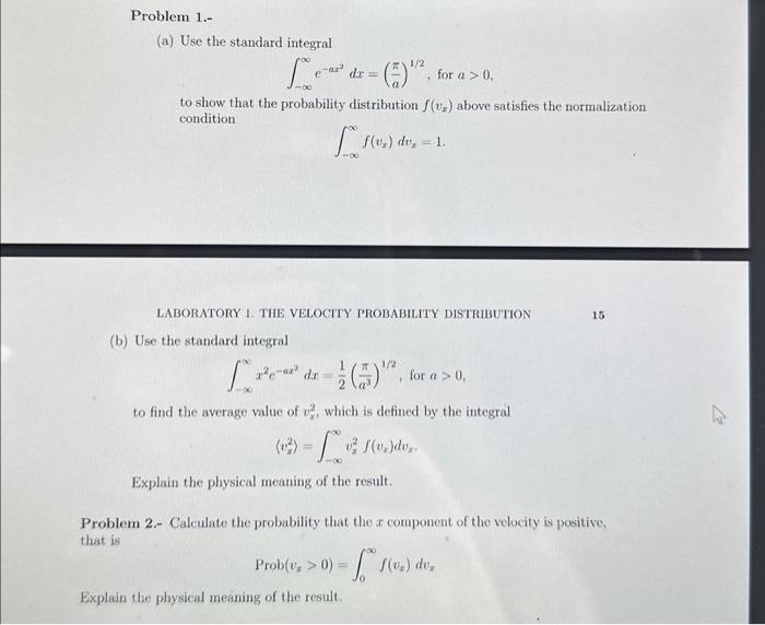Solved (a) Use the standard integral ∫−∞∞e−ax2dx=(aπ)1/2, | Chegg.com